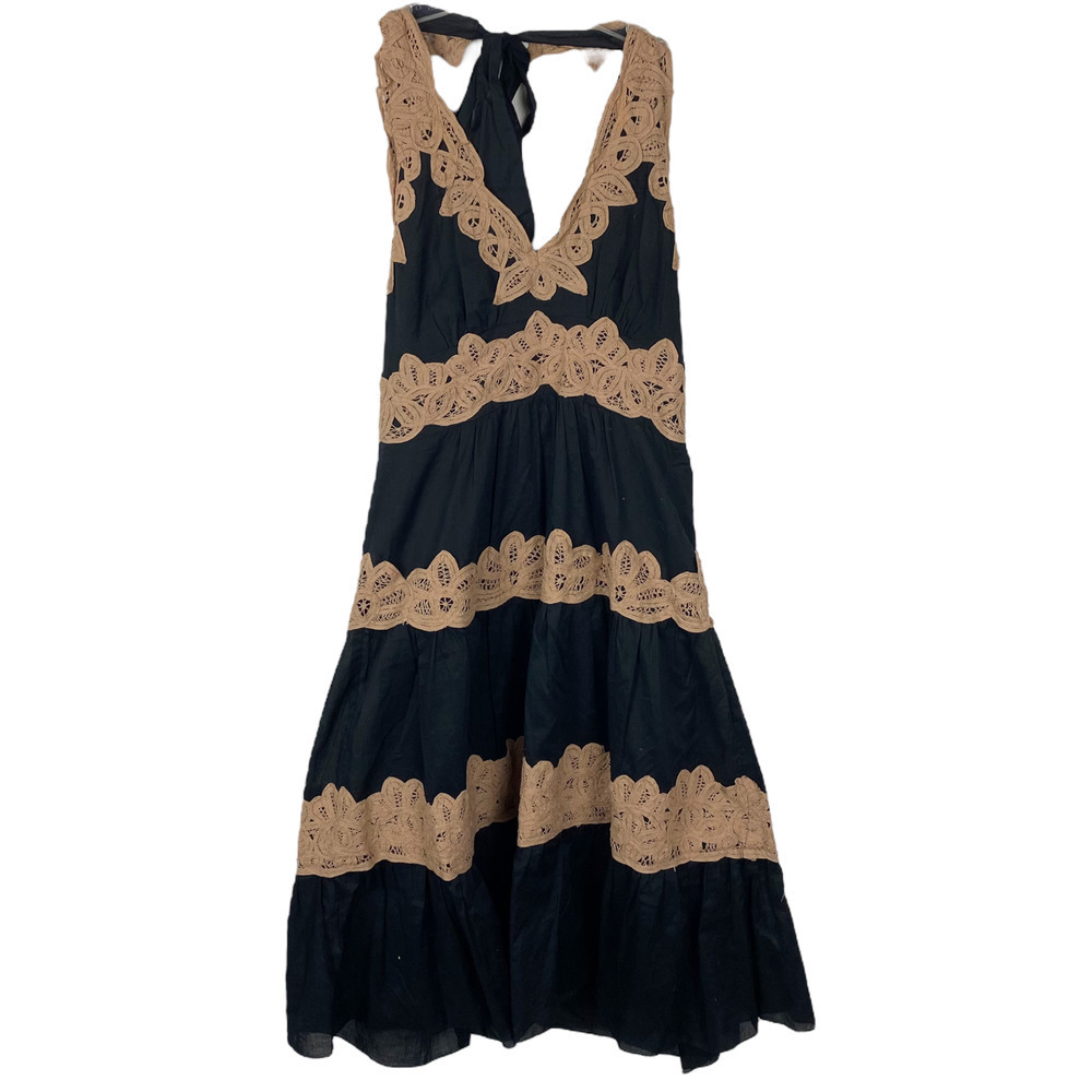 Bcbgmaxazria Black Tan Lace Open Back Y2k Tiered Midi… - Gem